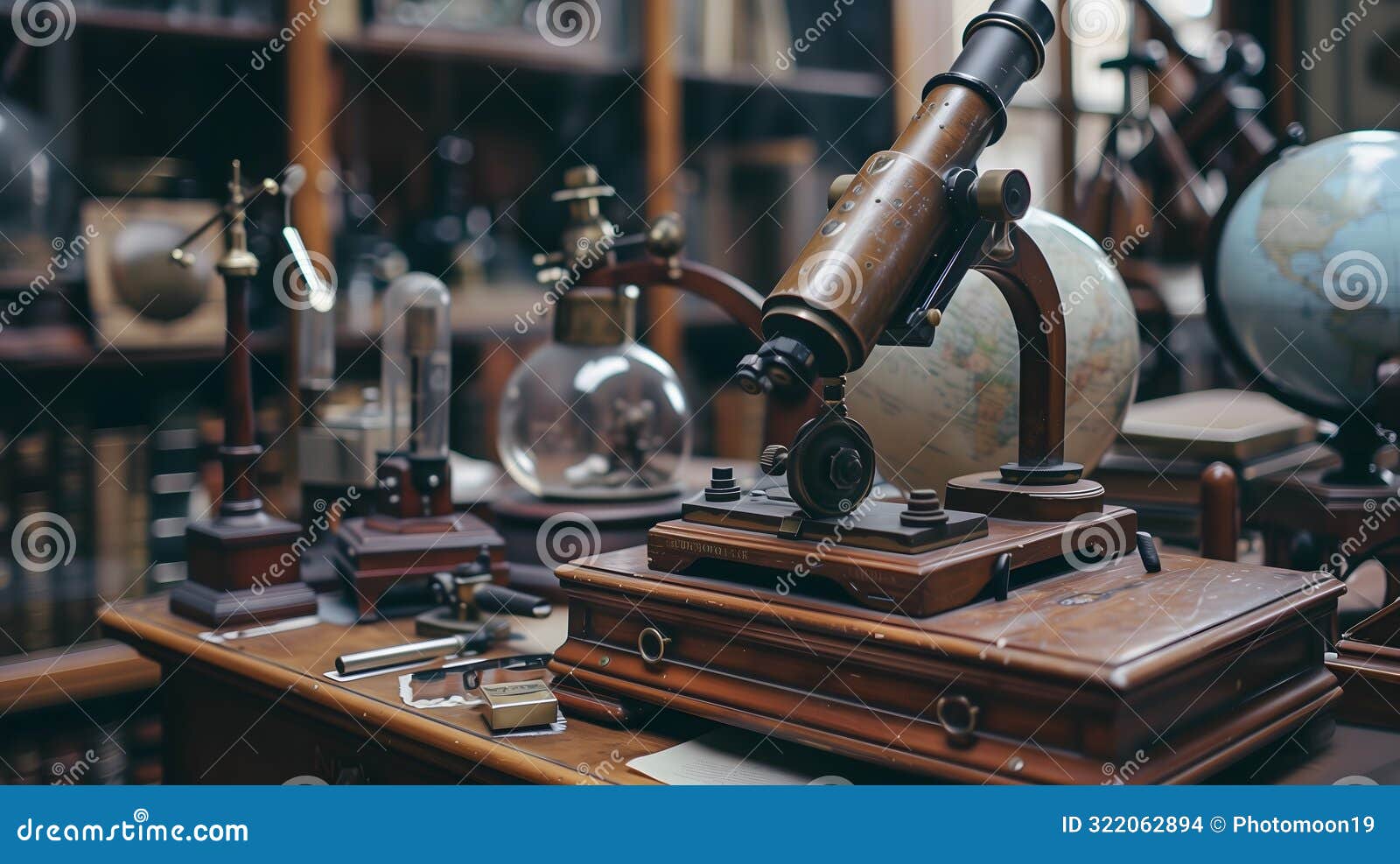 Laboratory - a Vintage Scientific Setup Featuring an Antique Microscope ...