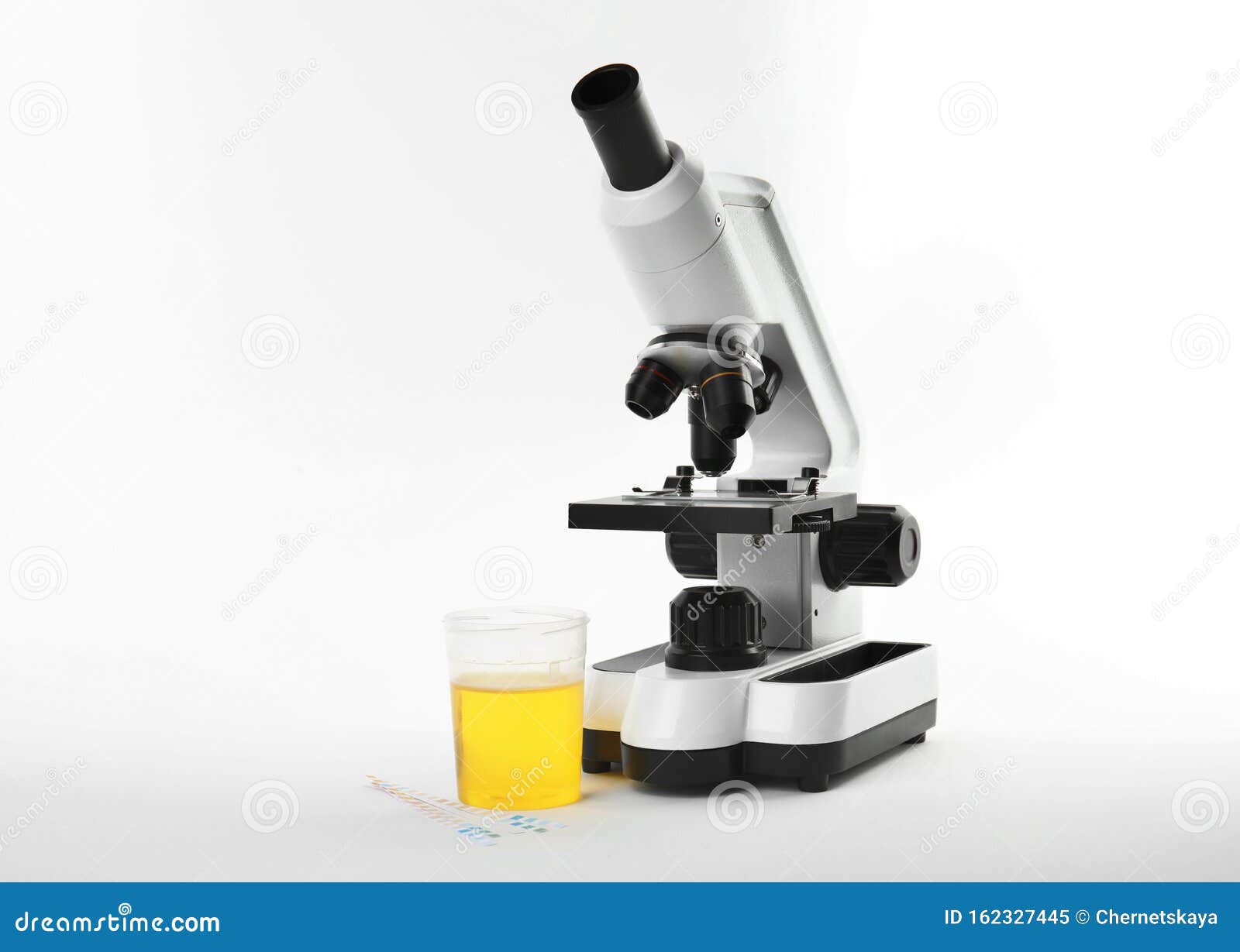 Laboratory Ware With Urine Sample For Analysis And Microscope On White ...
