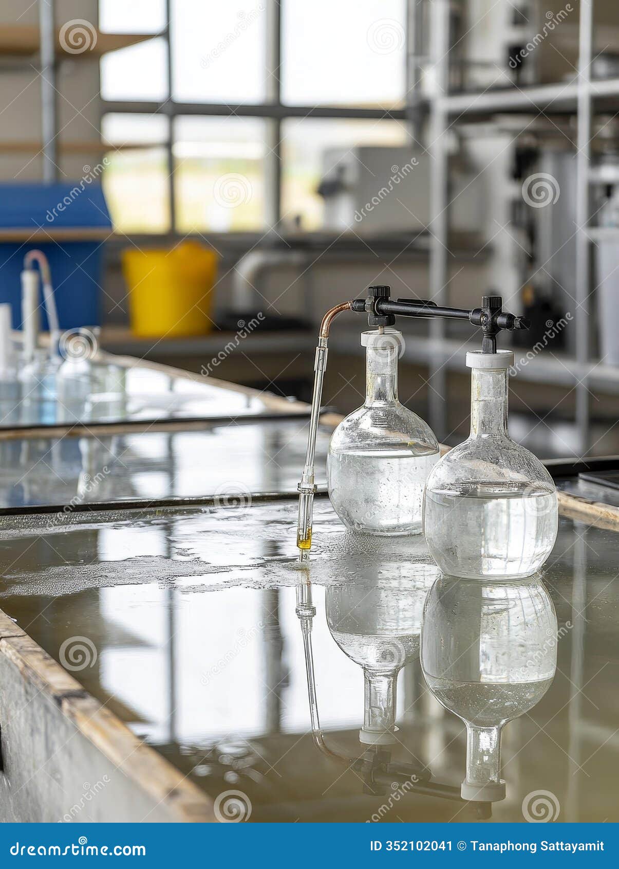 Laboratory Water Analysis Setup Clean Lab Water Samples Glass Flasks ...