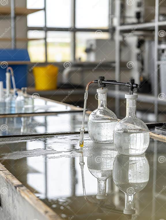 Laboratory Water Analysis Setup Clean Lab Water Samples Glass Flasks ...