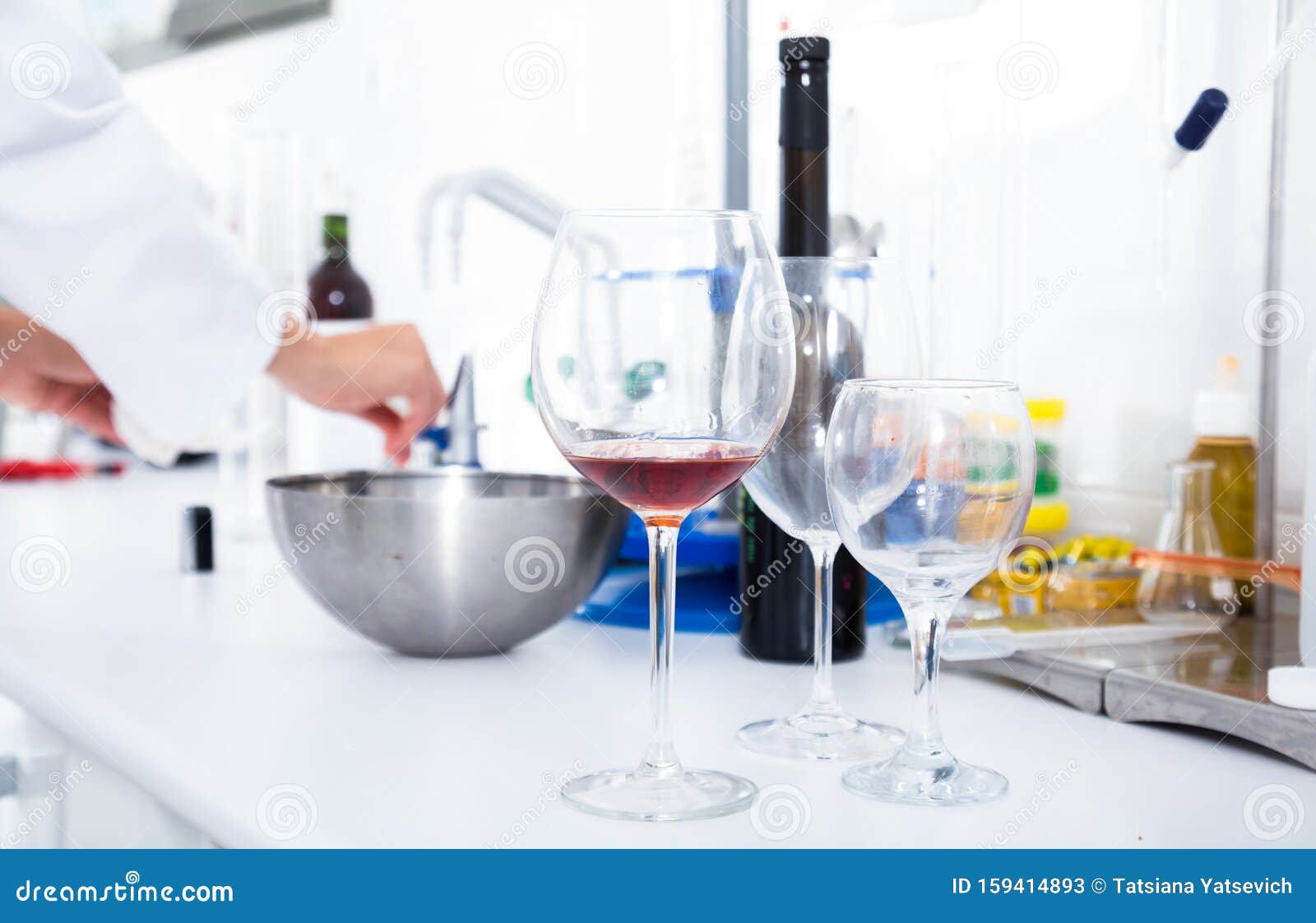 Modern Laboratory of Winery. Checking Acidity of Wine and Organoleptic ...