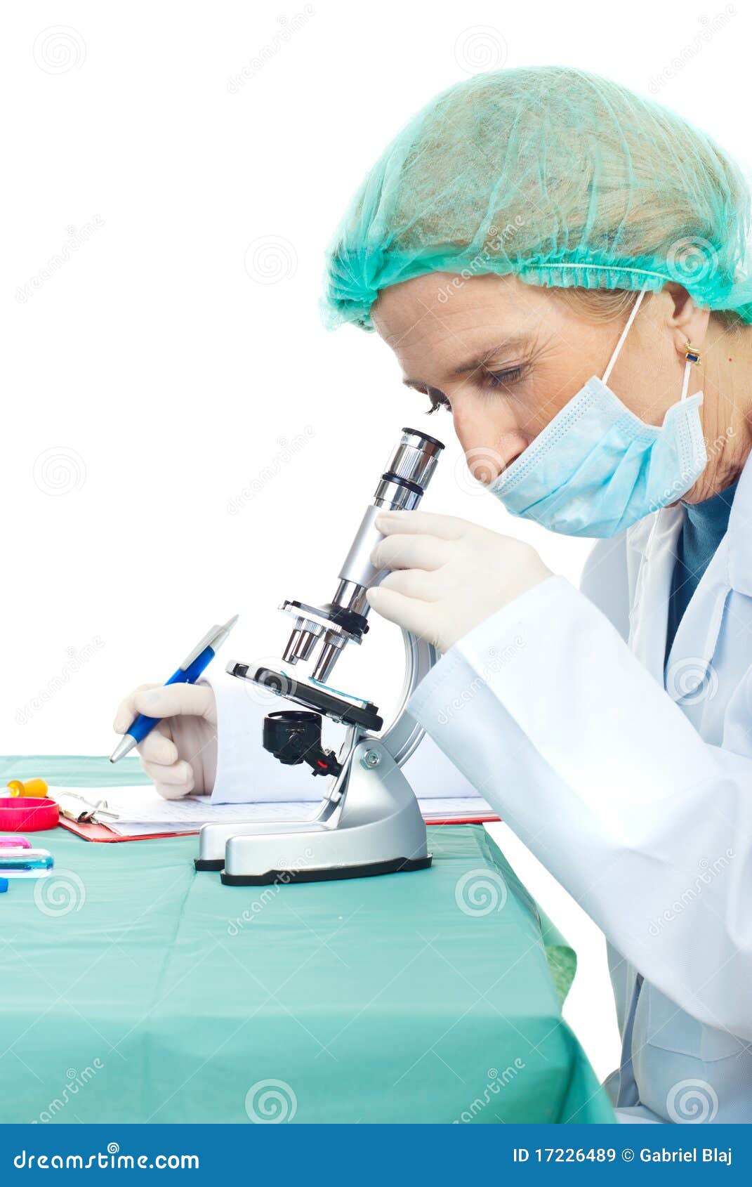 Laboratory Woman Using Microscope Stock Image - Image of researcher ...