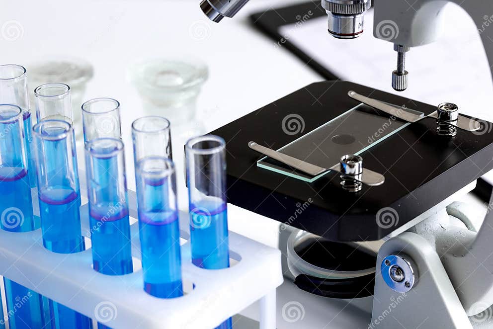 Laboratory Work with Microscope Top View Stock Image - Image of ...