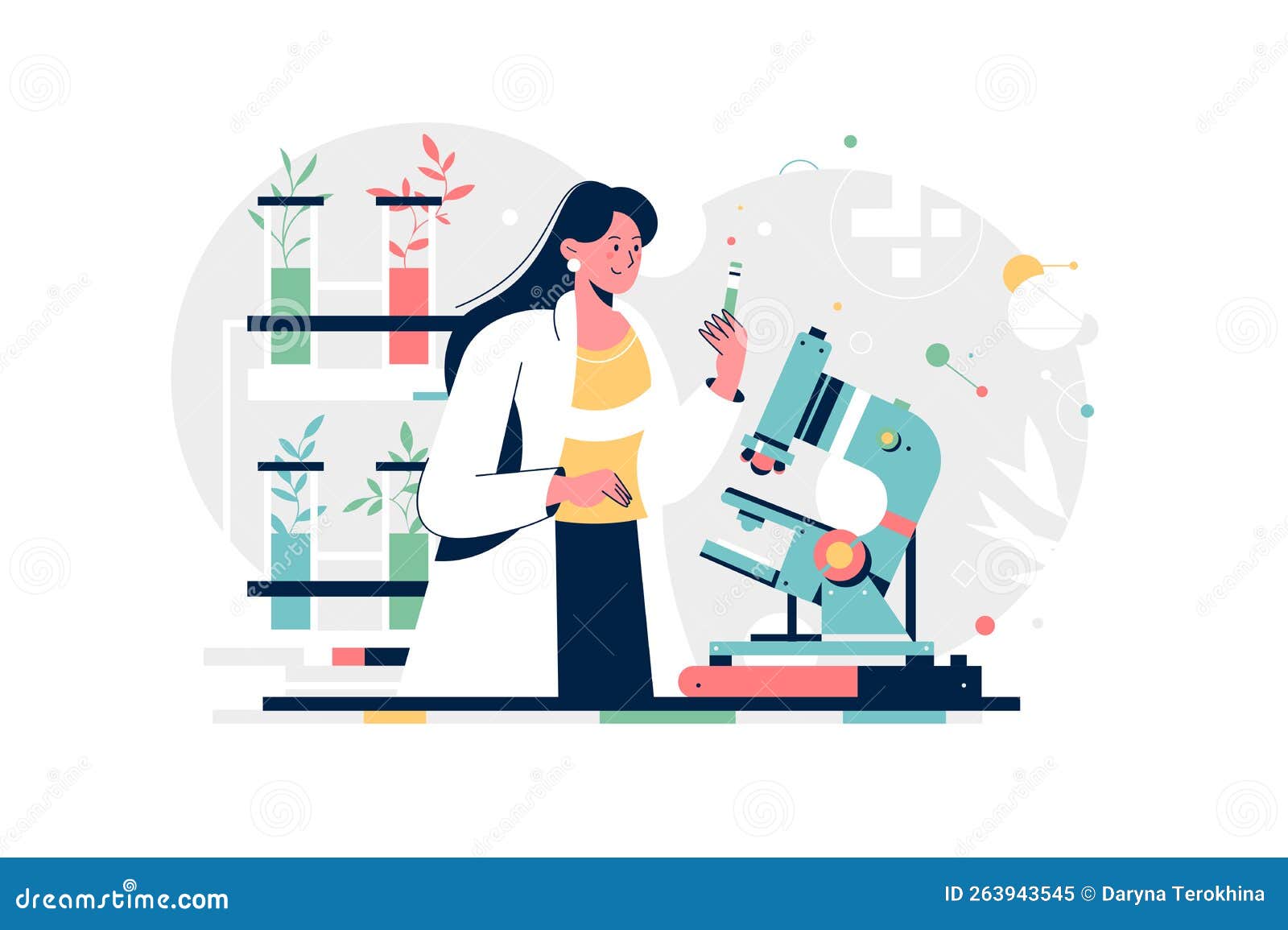 Laboratory Worker with Microscope. Vector Scientist Working. Chemist ...