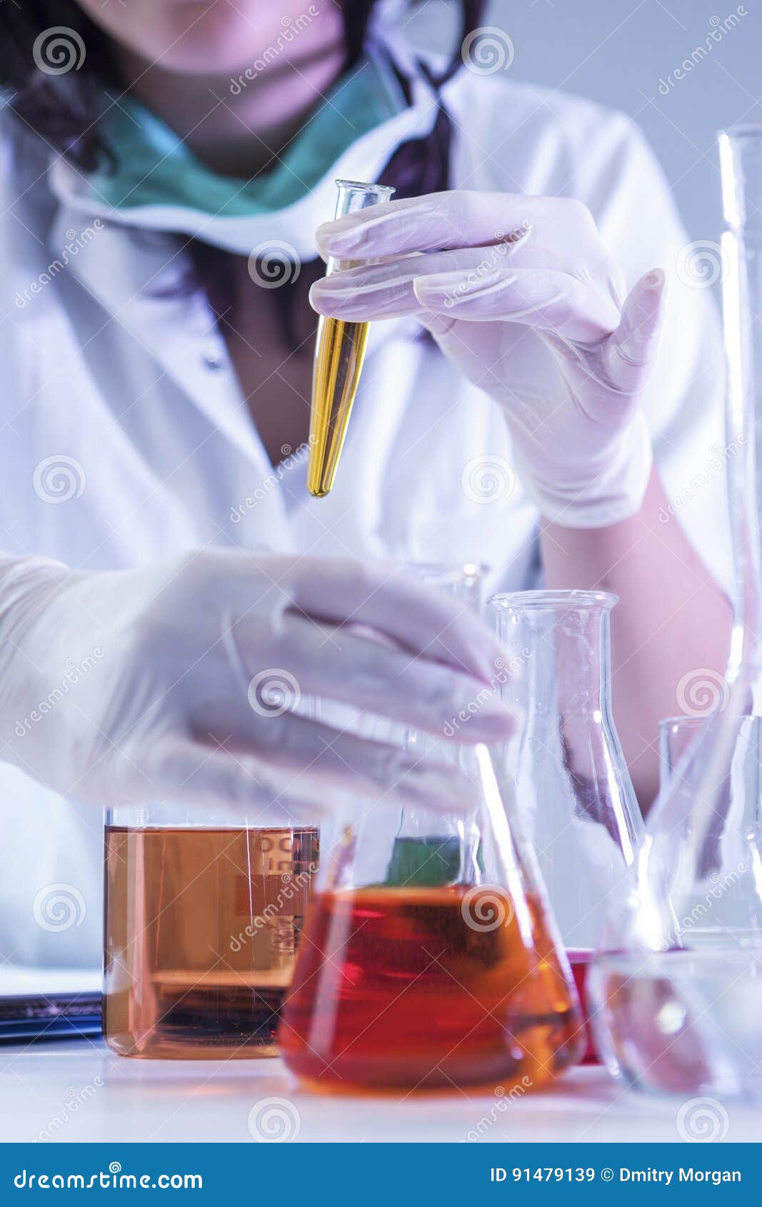 Laboratory Worker Dealing with Flasks Containing Liquid Chemicals Stock ...
