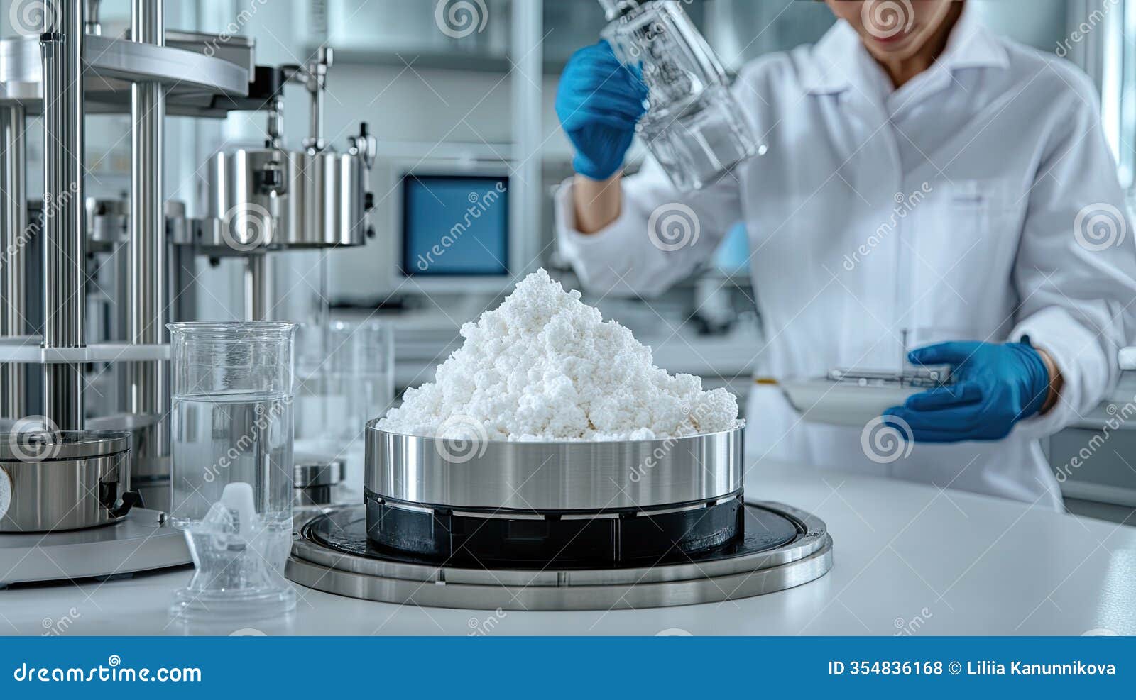 Laboratory Worker Measures White Granules of Plastic, Focusing on ...