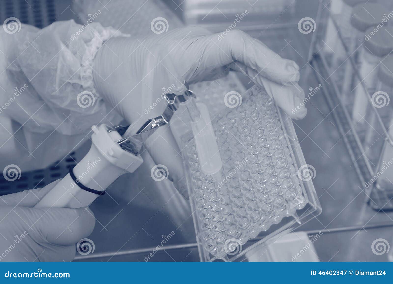 Laboratory Worker on Protective Gloves Making Test Samples with Pipette ...