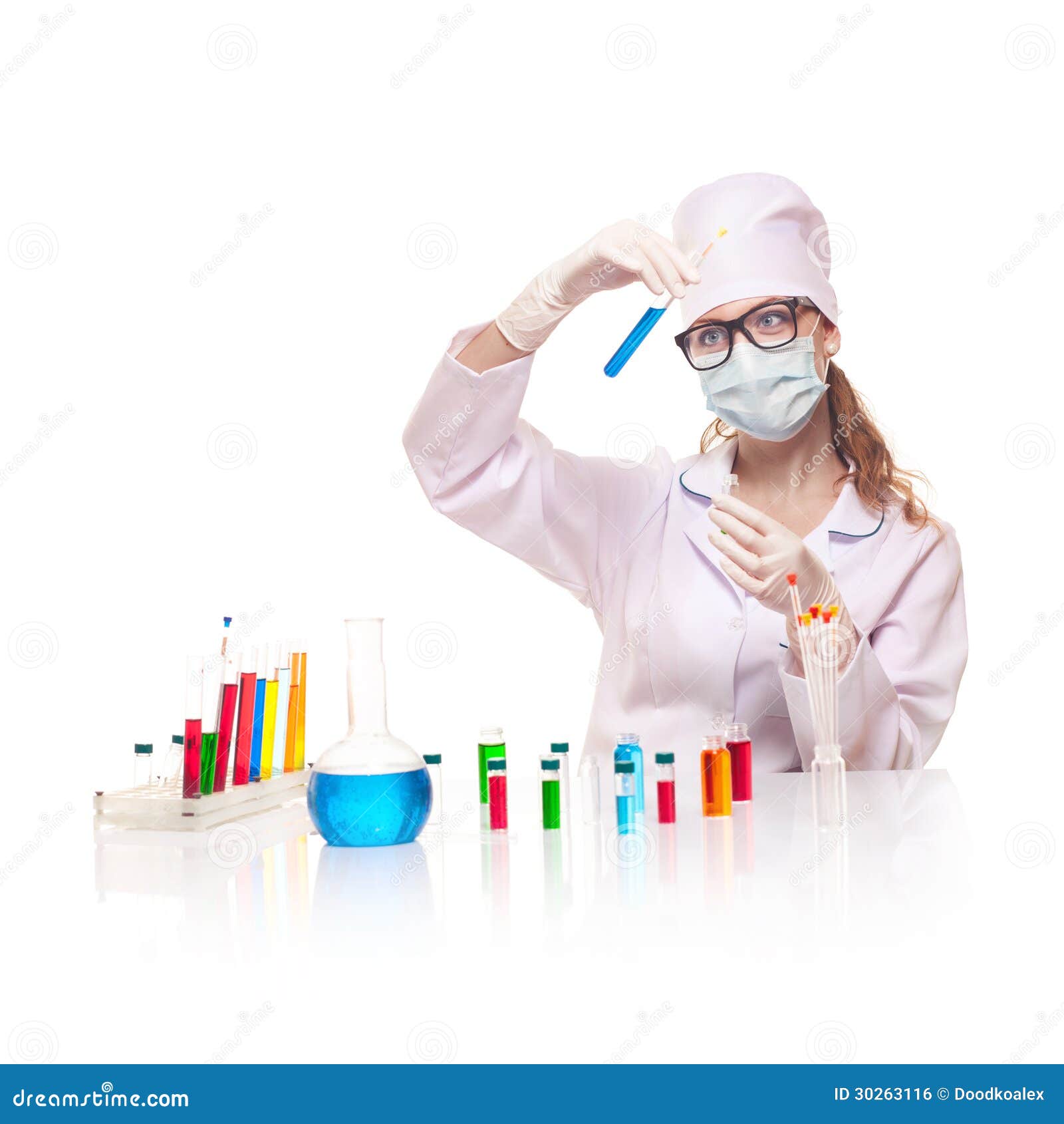 Laboratory Worker Selecting Flasks Stock Photo - Image of experiment ...