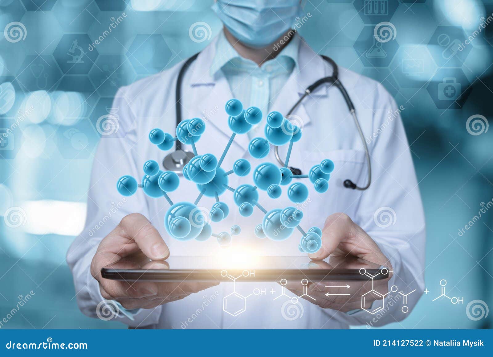 Laboratory Worker Shows Molecules on a Tablet Stock Photo - Image of ...