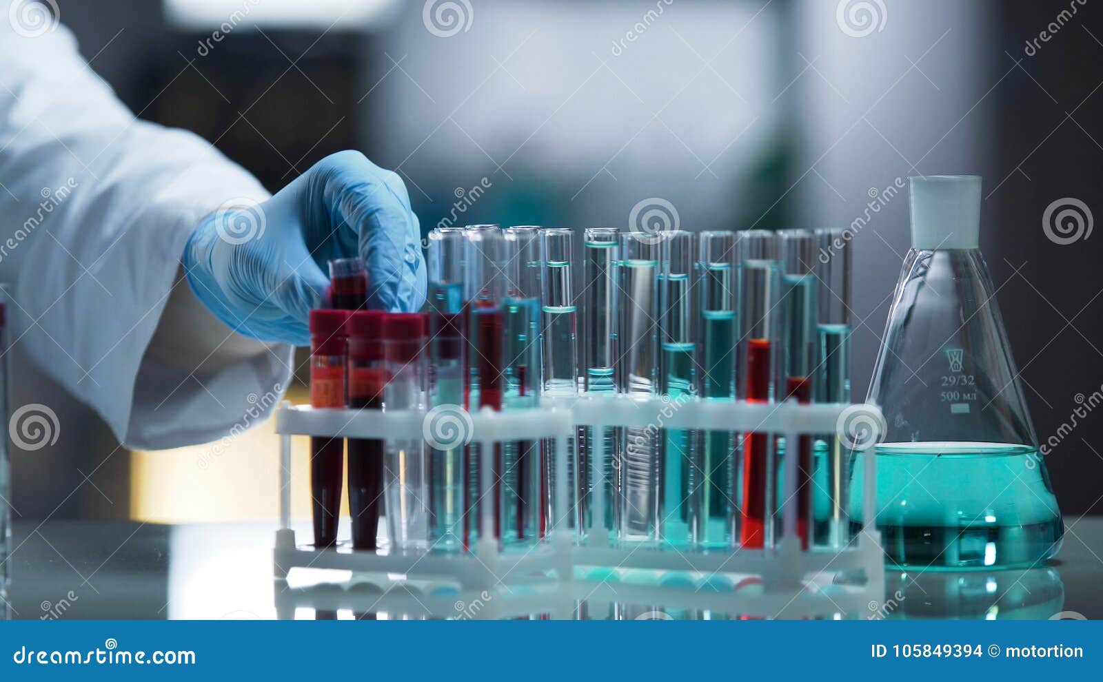 Laboratory Working Surface Occupied by Test Tubes and Flasks, Research ...