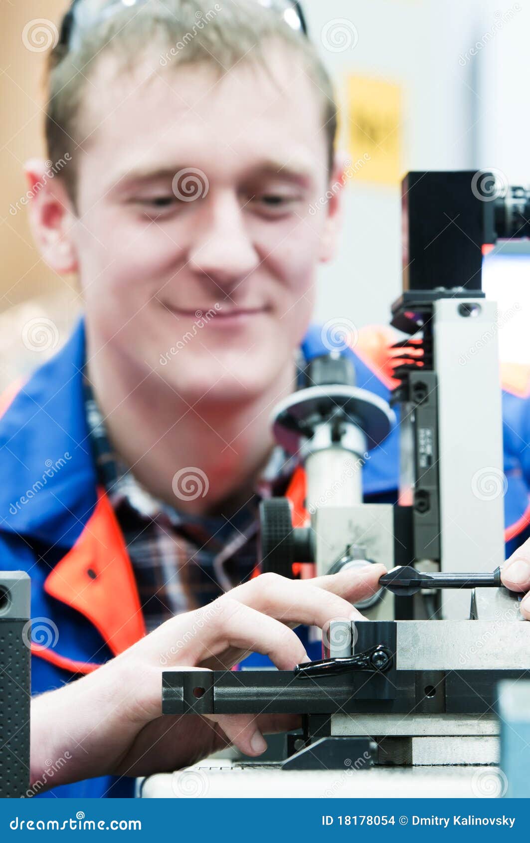 Laborer Checking Tool with Optical Stock Photo - Image of process ...