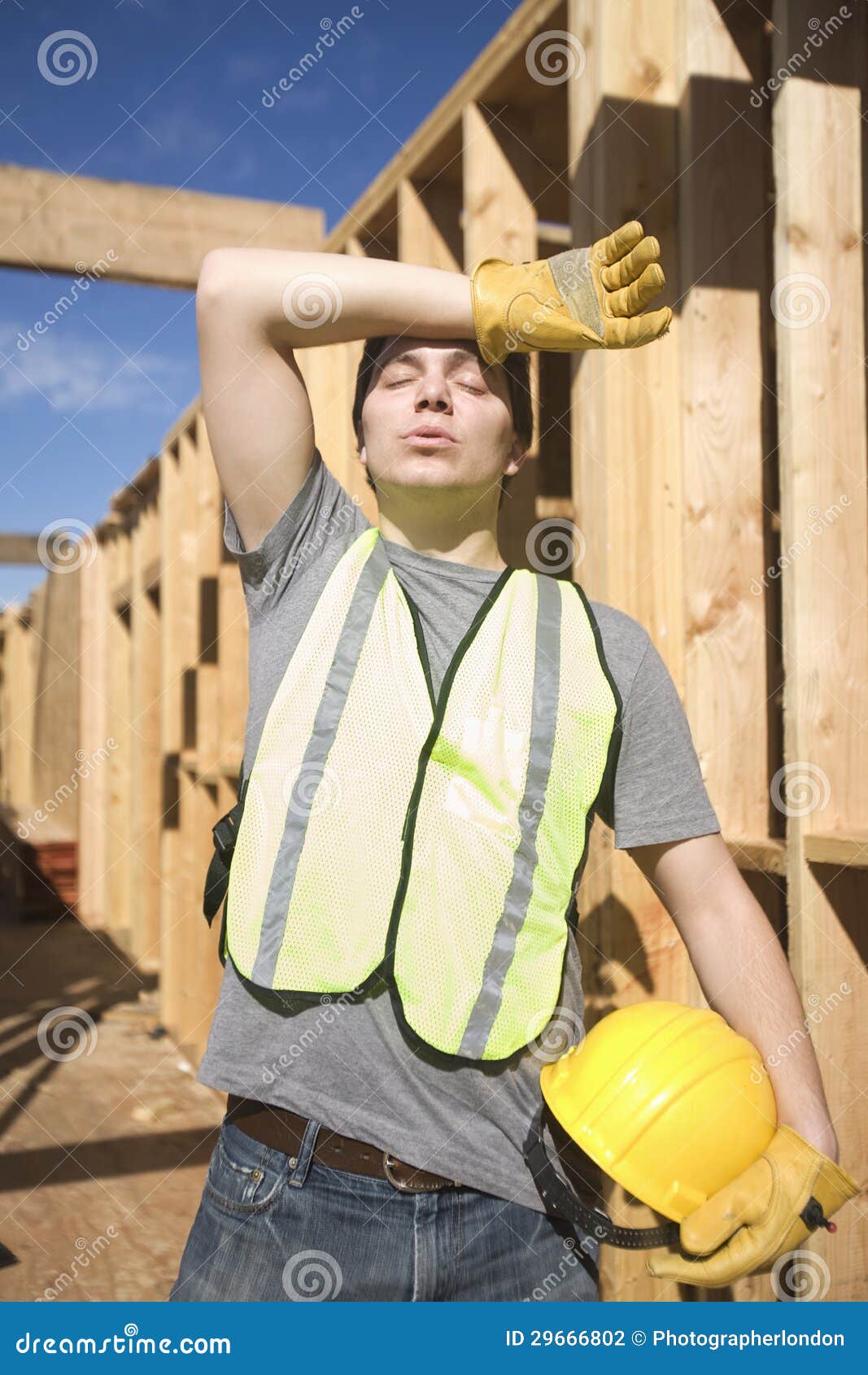 Laborer exhausted on site stock photo. Image of hardhat - 29666802