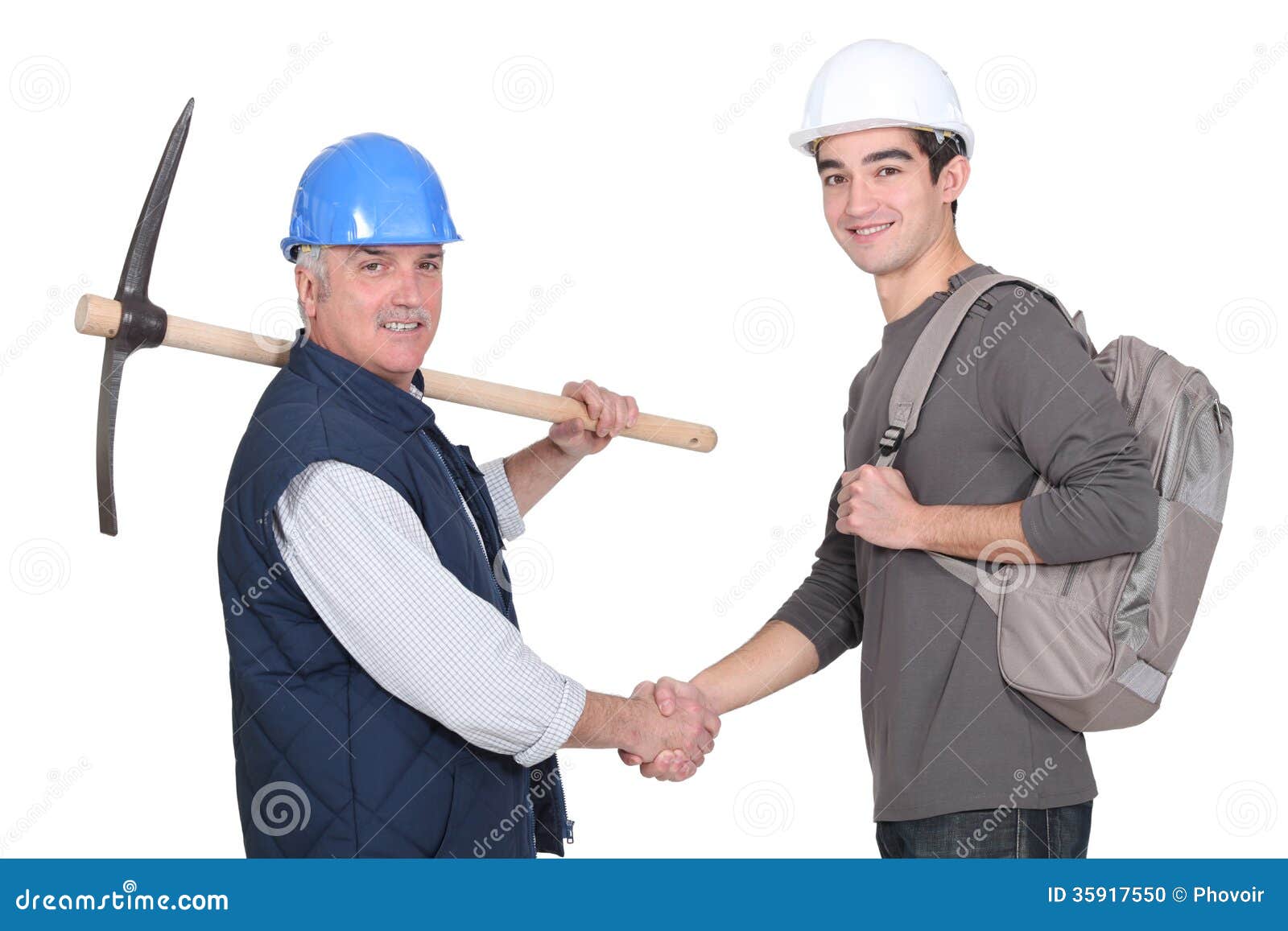 Laborer Welcoming Young Apprentice Stock Photo - Image of production ...