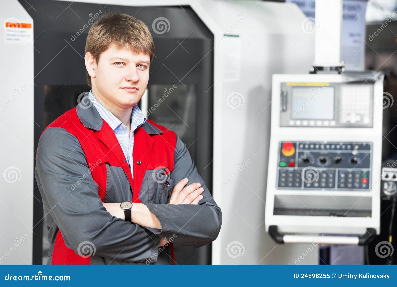 Laborer Worker with Machining Tool Center Stock Image - Image of ...