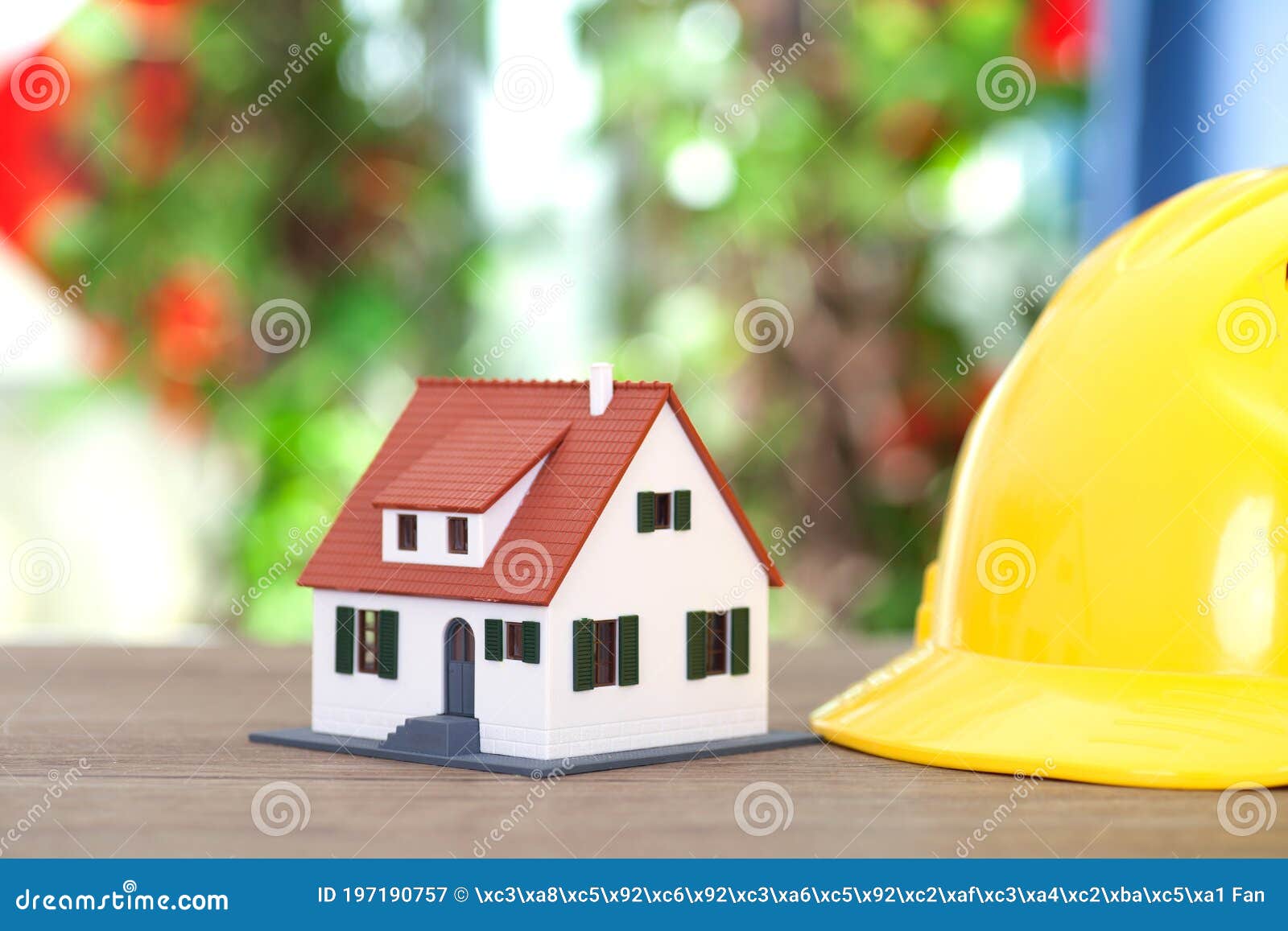 Laborer Yellow Hard Hat and Small House Model Stock Image - Image of ...