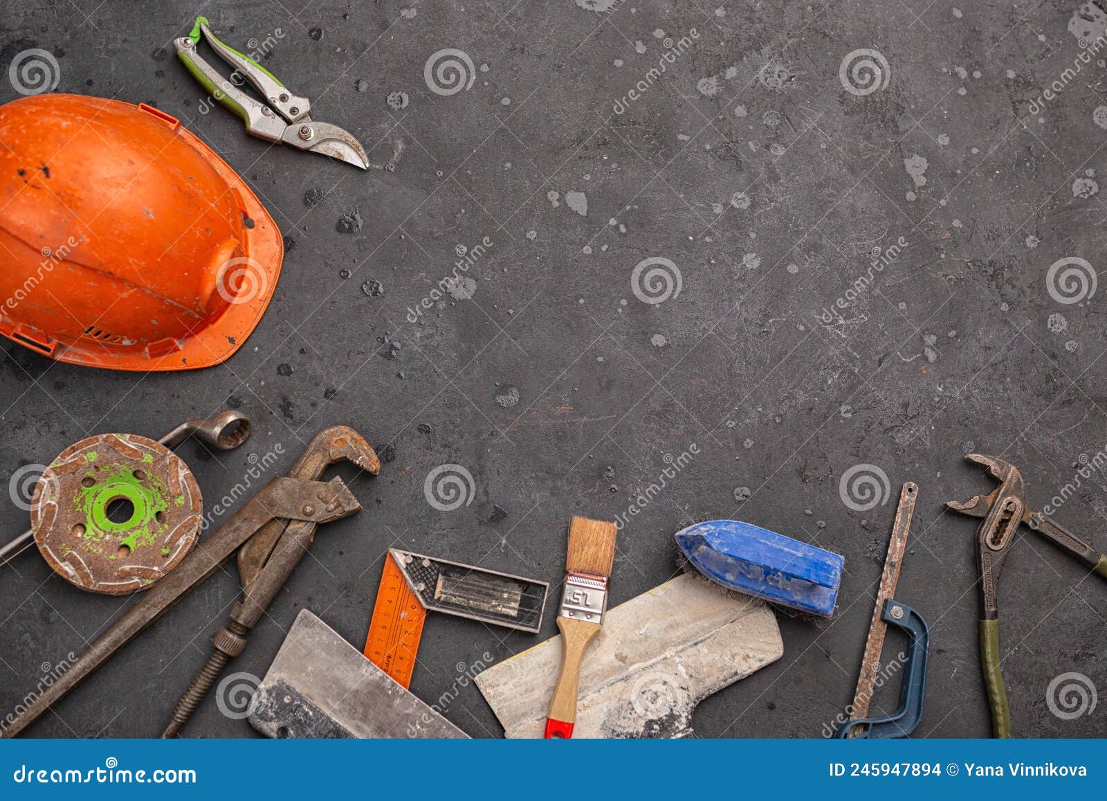 Labour Day Background Concept - Different Construction Tools on Dark ...