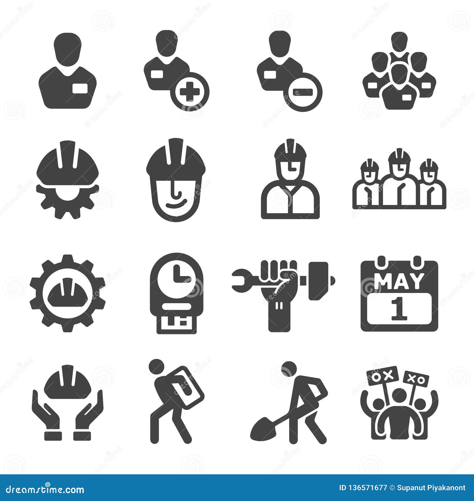 Labour icon set stock vector. Illustration of hammer - 136571677