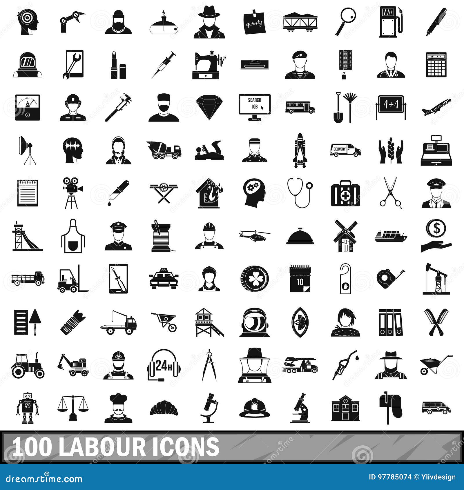 100 Labour Icons Set, Simple Style Stock Vector - Illustration of ...