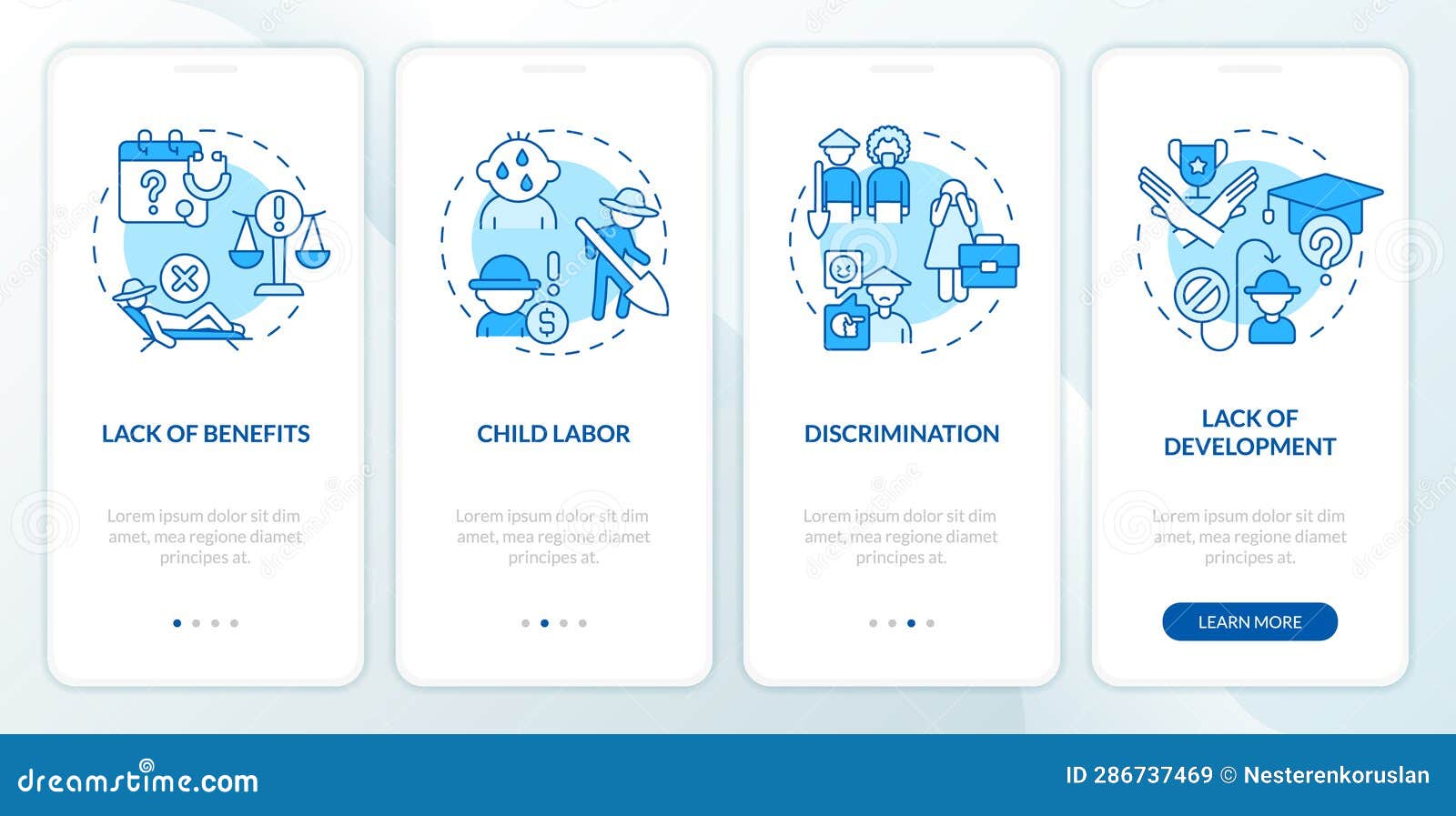 Labour Problems in Agriculture Blue Onboarding Mobile App Screen Stock ...