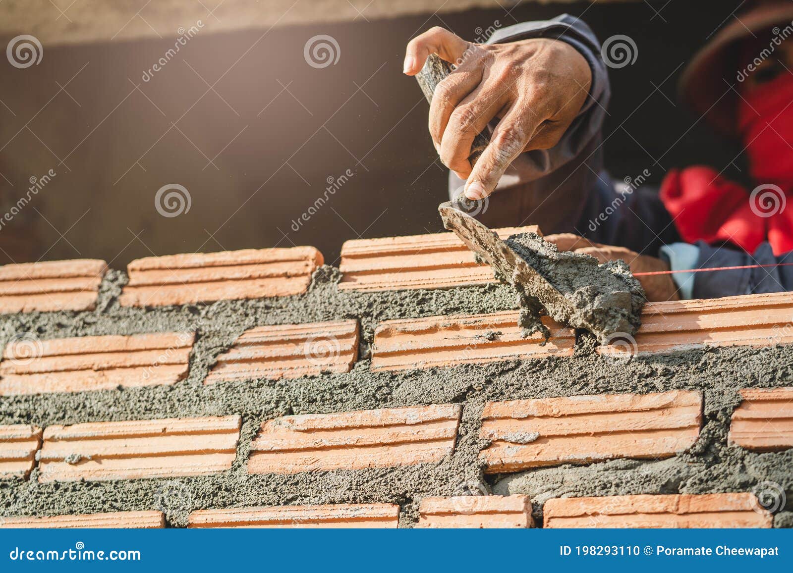 Labourer Working Build Cement Brick Wall Stock Photo - Image of ...