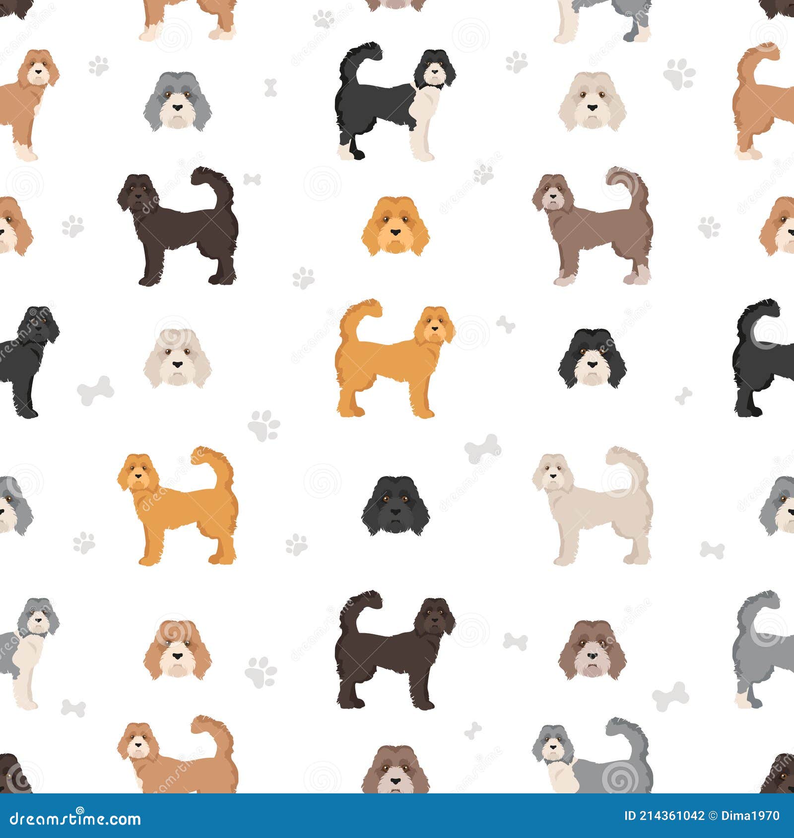 Labradoodle Seamless Pattern. Different Poses, Coat Colors Set Stock ...
