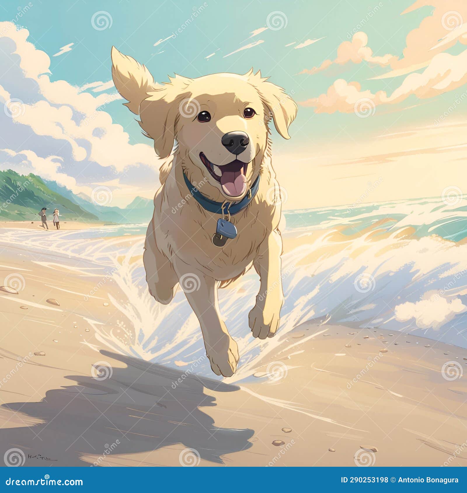 Labrador on the Beach Anime Style Ai Generated Stock Illustration ...