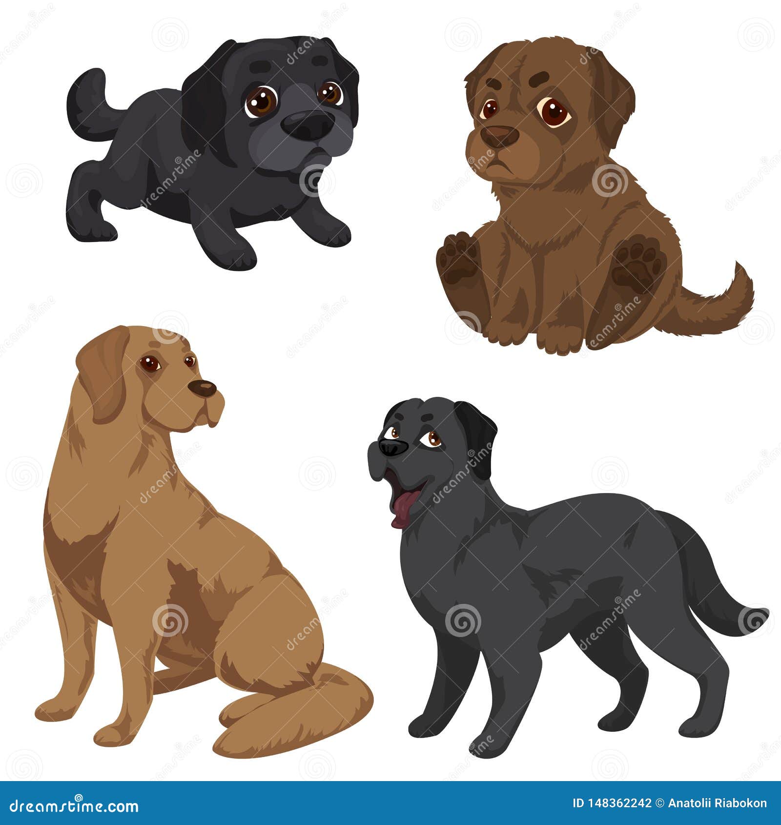 Labrador Icons Set, Cartoon Style Stock Vector - Illustration of design ...