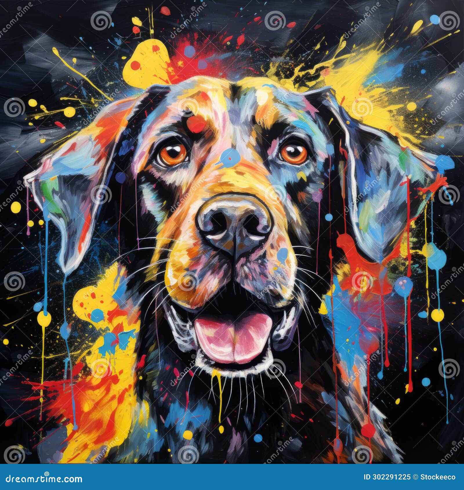 Vibrant 32k Uhd Painting of Black Labrador in Expressive Abstract Style ...