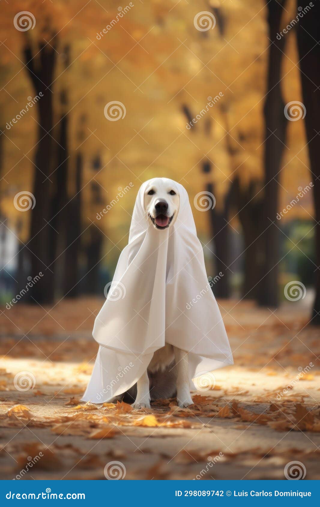 Labrador Retriever Dog Wearing a White Ghost Costume Stock Illustration ...