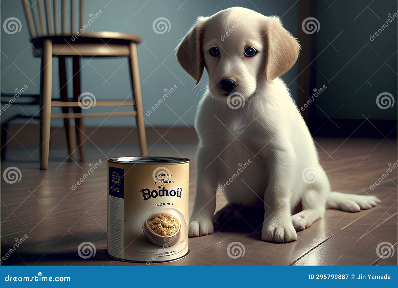 Labrador Retriever Puppy with Can of Corn and Bowl Stock Illustration ...