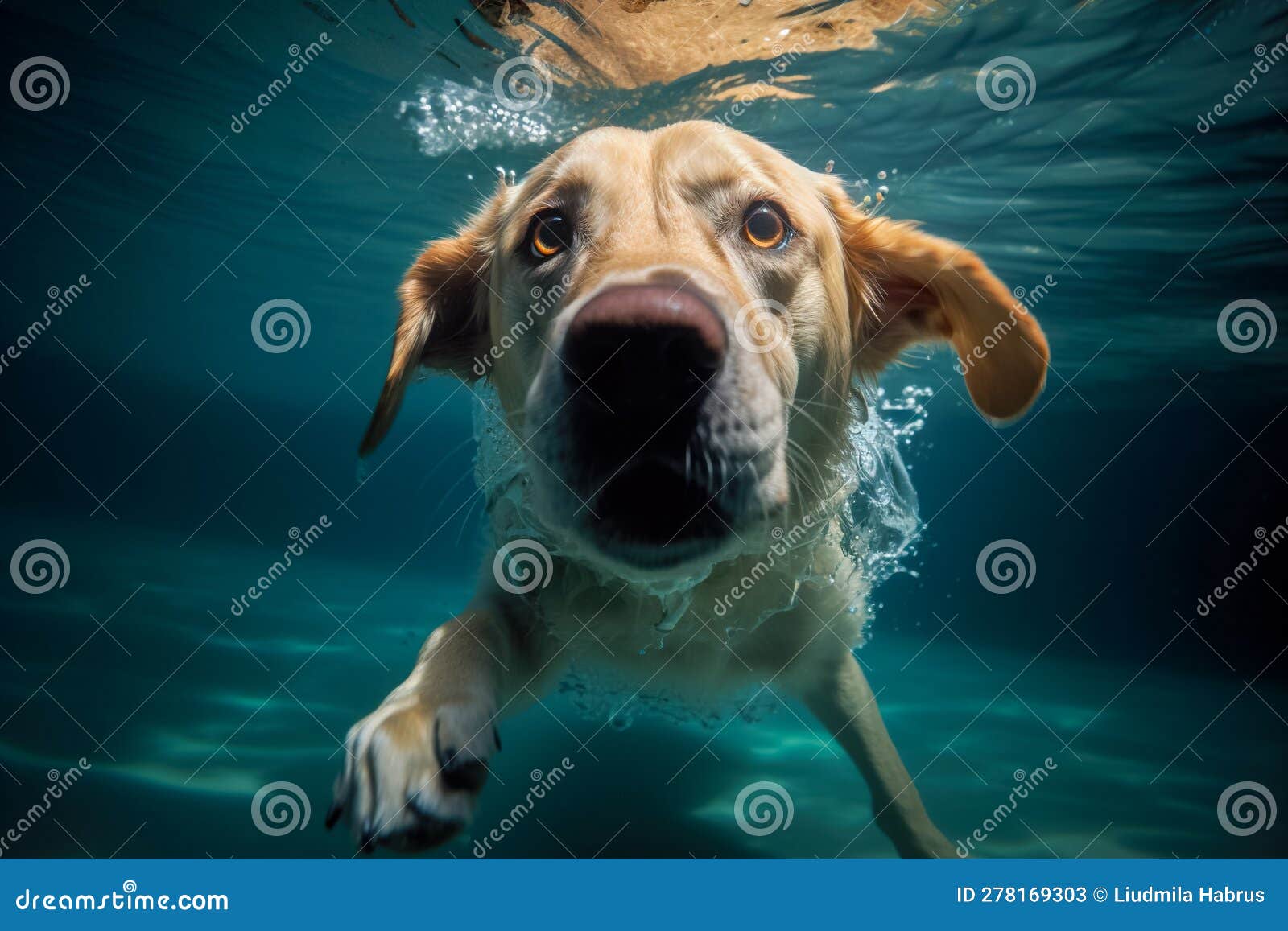 Labrador Retriever Swimming Underwater in the Pool, Looking at Camera ...