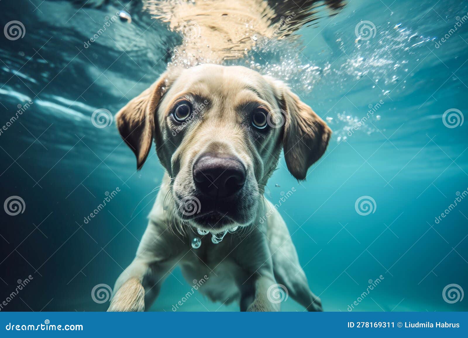 Labrador Retriever Swimming Underwater in the Pool, Looking at Camera ...