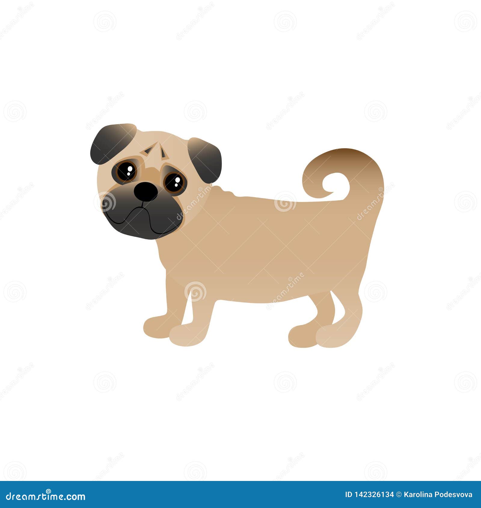 Standing Cartoon Mops Isolated Stock Illustration - Illustration of ...