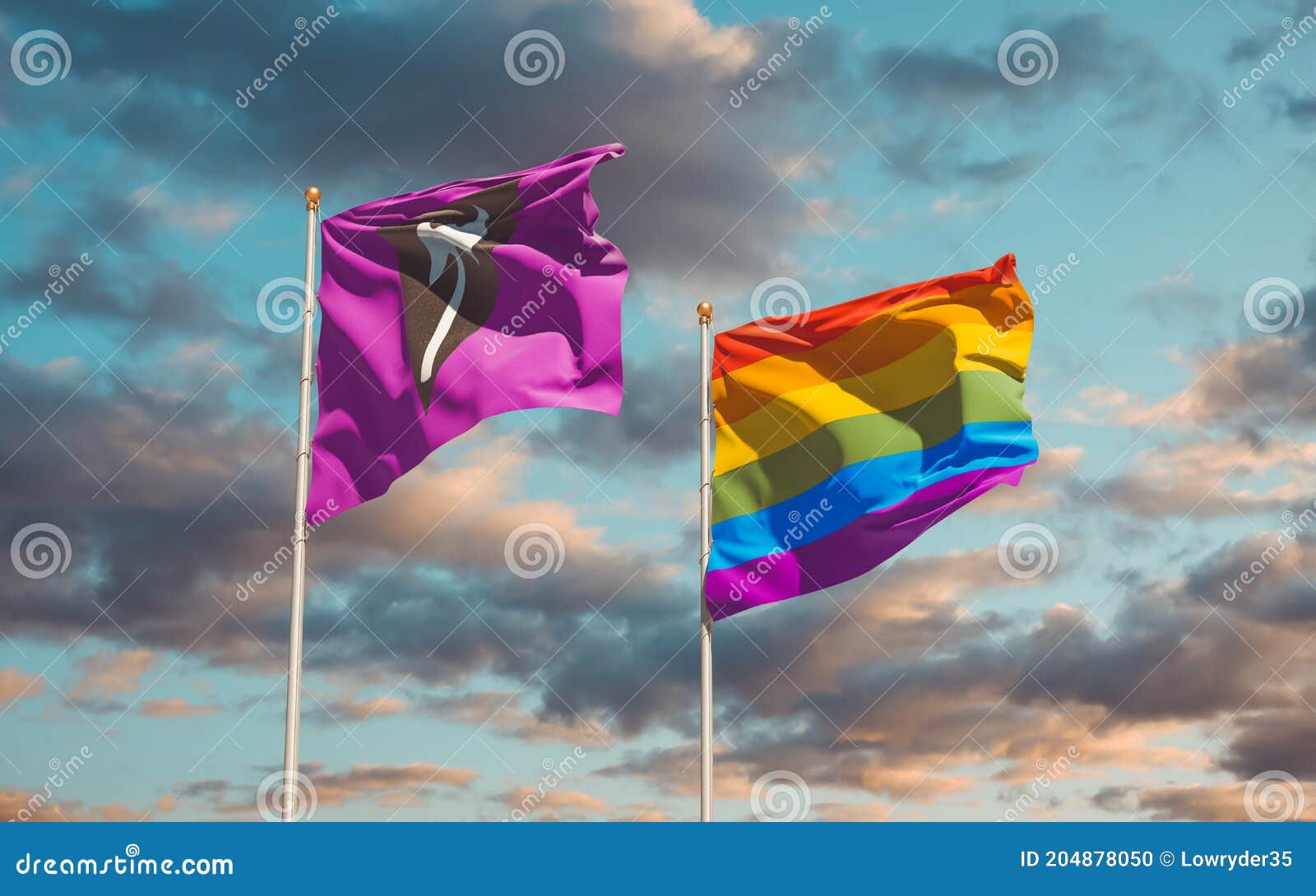 Labrys Lesbian Pride Flag Waving In The Wind, Sky And Sun Background ...