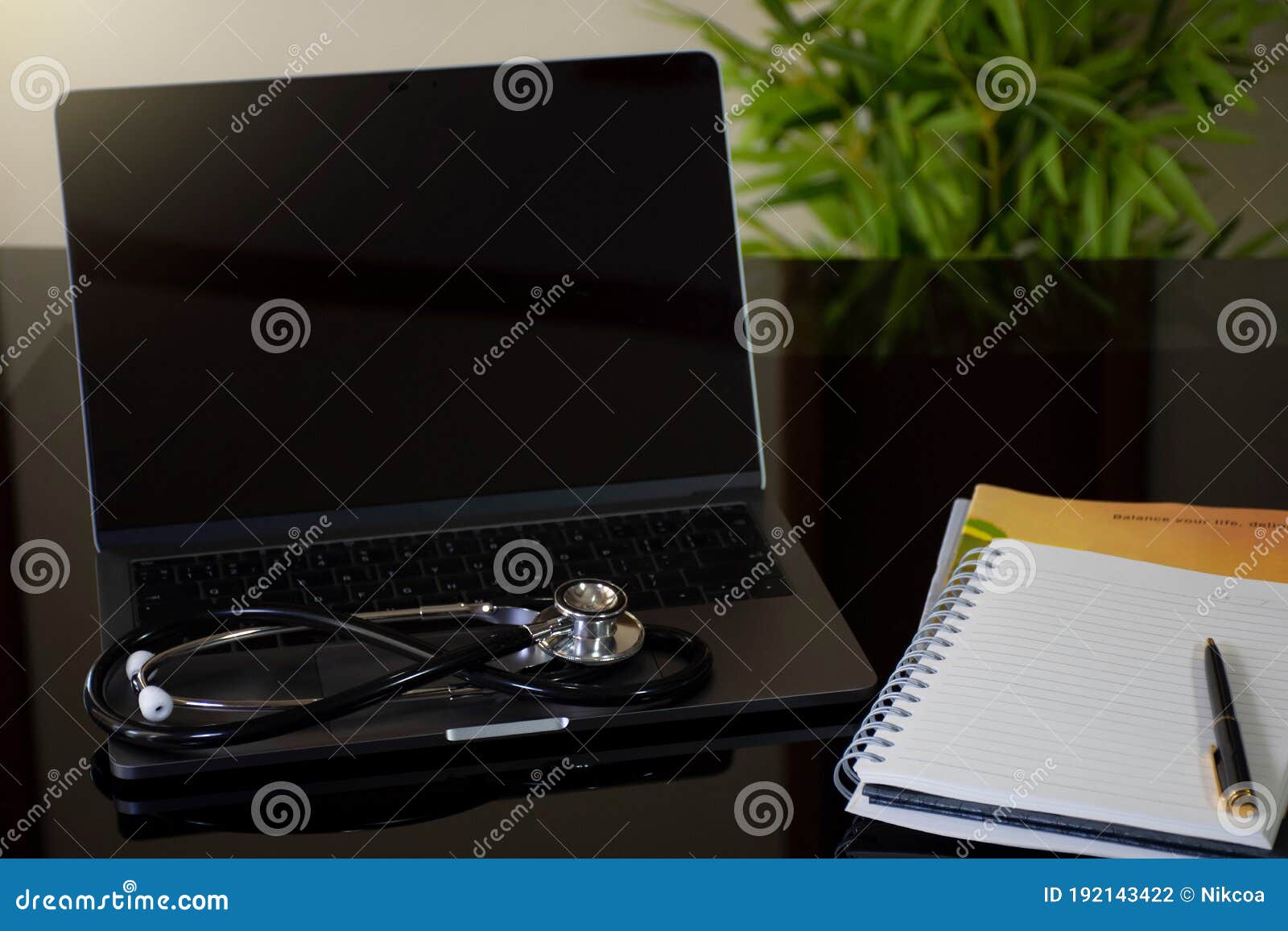 Laptop Computer with Medical Stethoscope on Desk. Telehealth ...