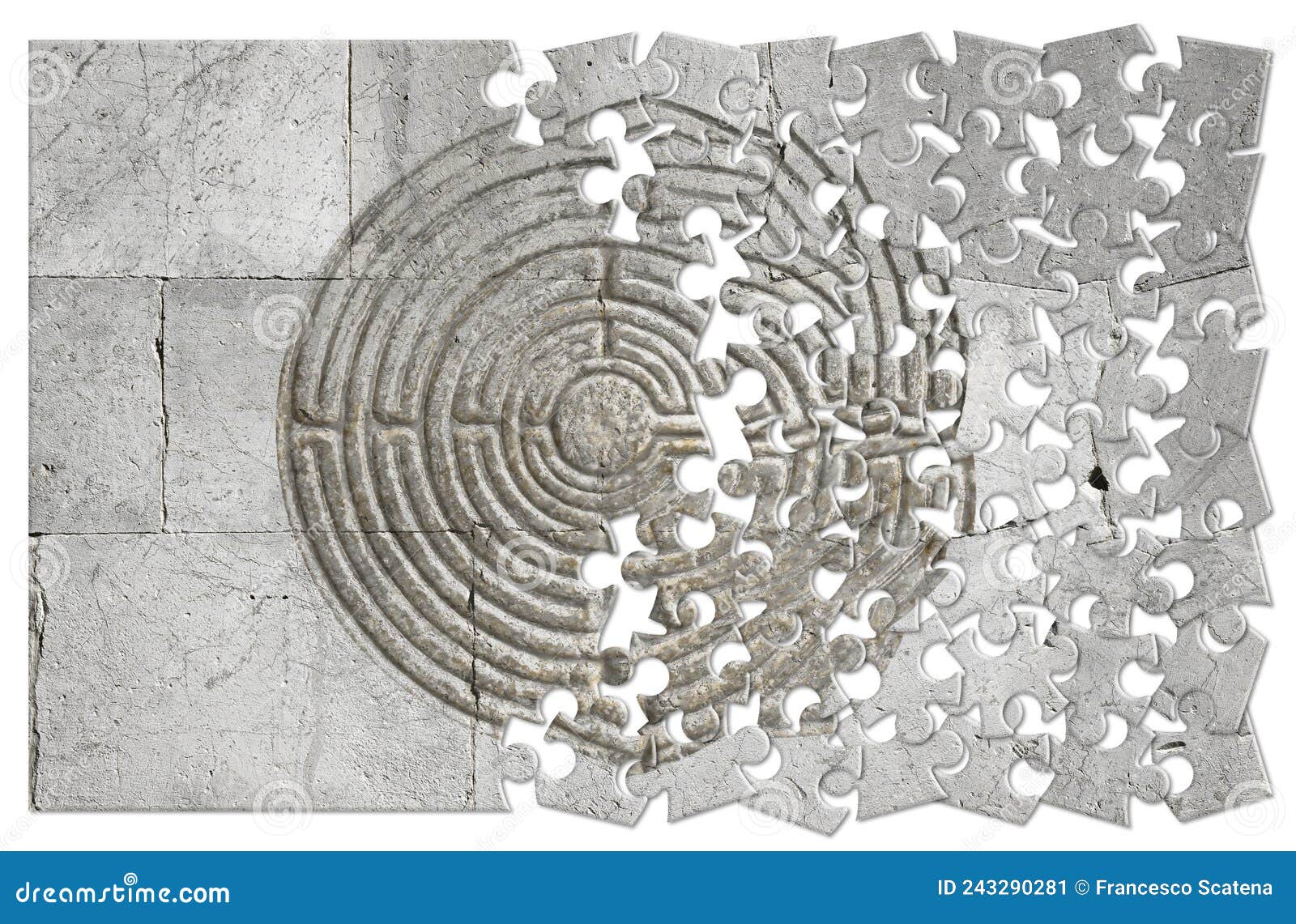 Labyrinth Carved on Medieval Stone Wall - Solution Concept in Ji Stock ...