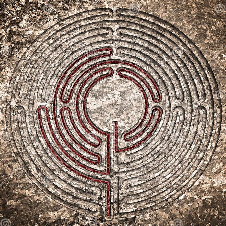 Labyrinth Carved on Stone - Solution Concept with Path Showing ...