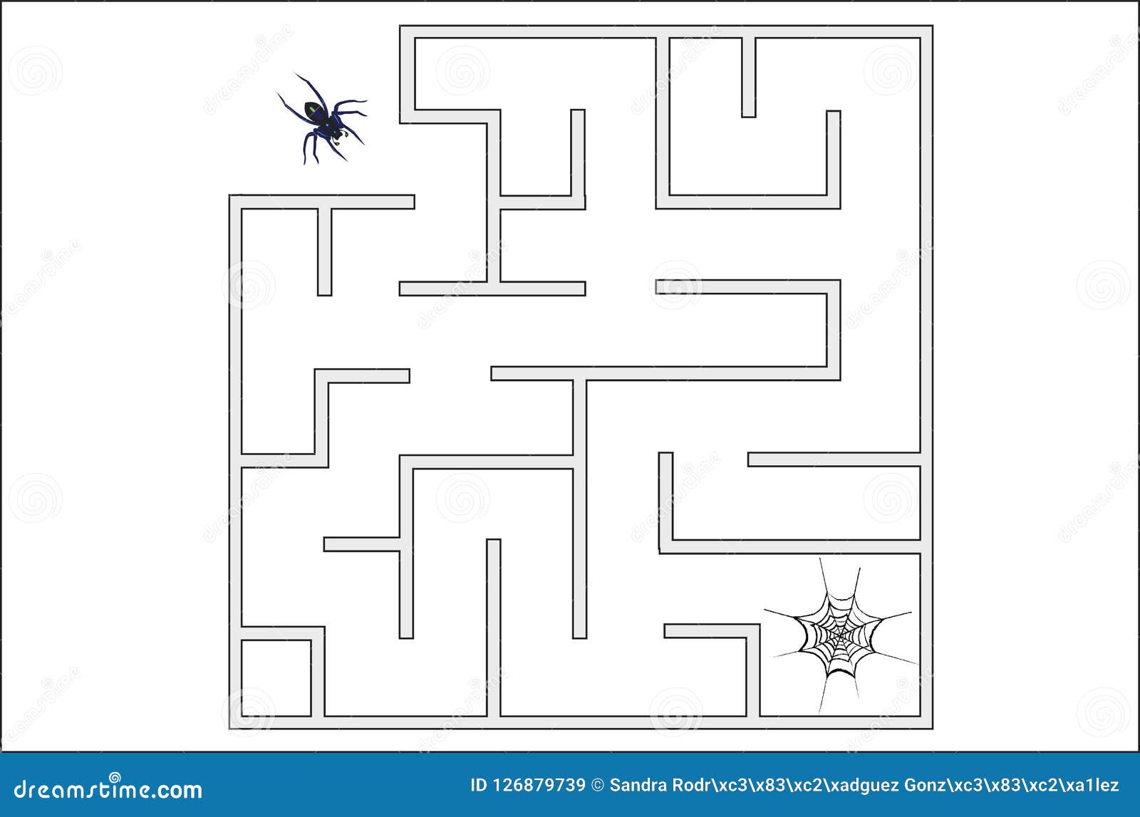 Labyrinth For Children. A Blue Spider Spans A Labyrinth On White Stock ...