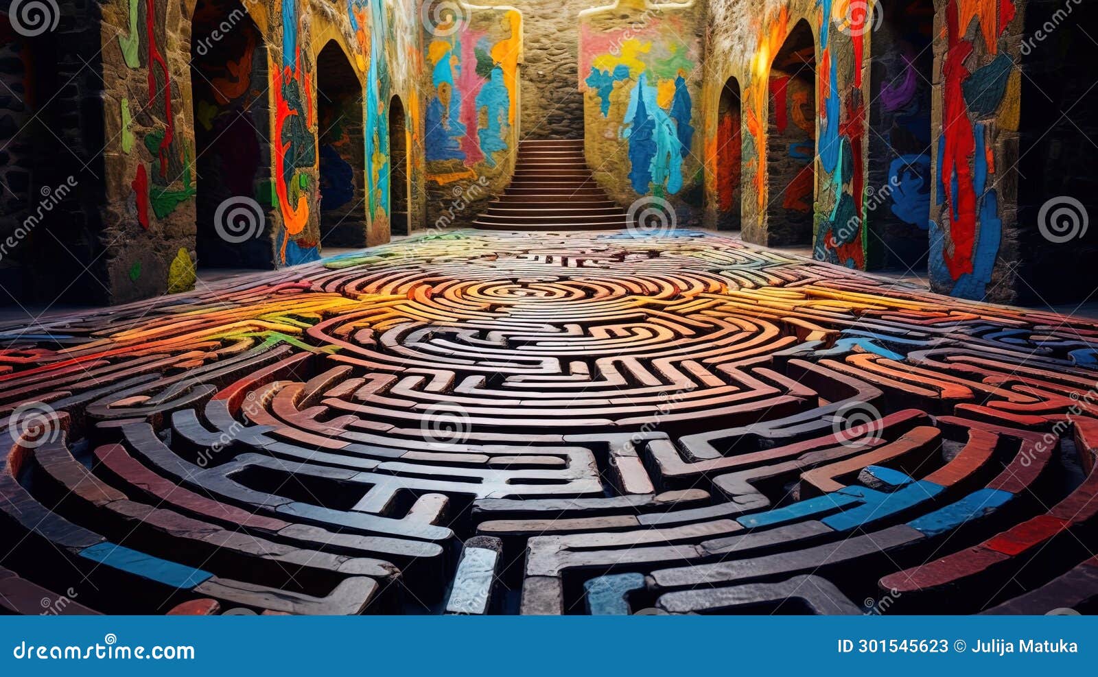 Labyrinth with Elements of Art, Where Paths are Laid between Colorful ...