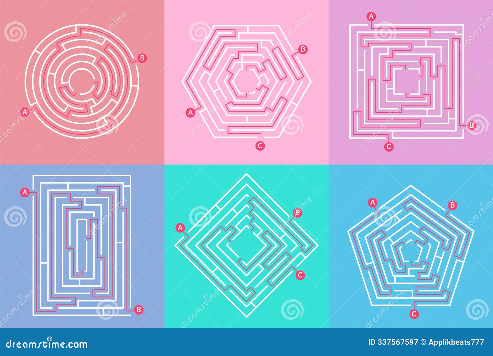 Labyrinth Game Graphic. Maze Simple Puzzle with Different Destinations ...