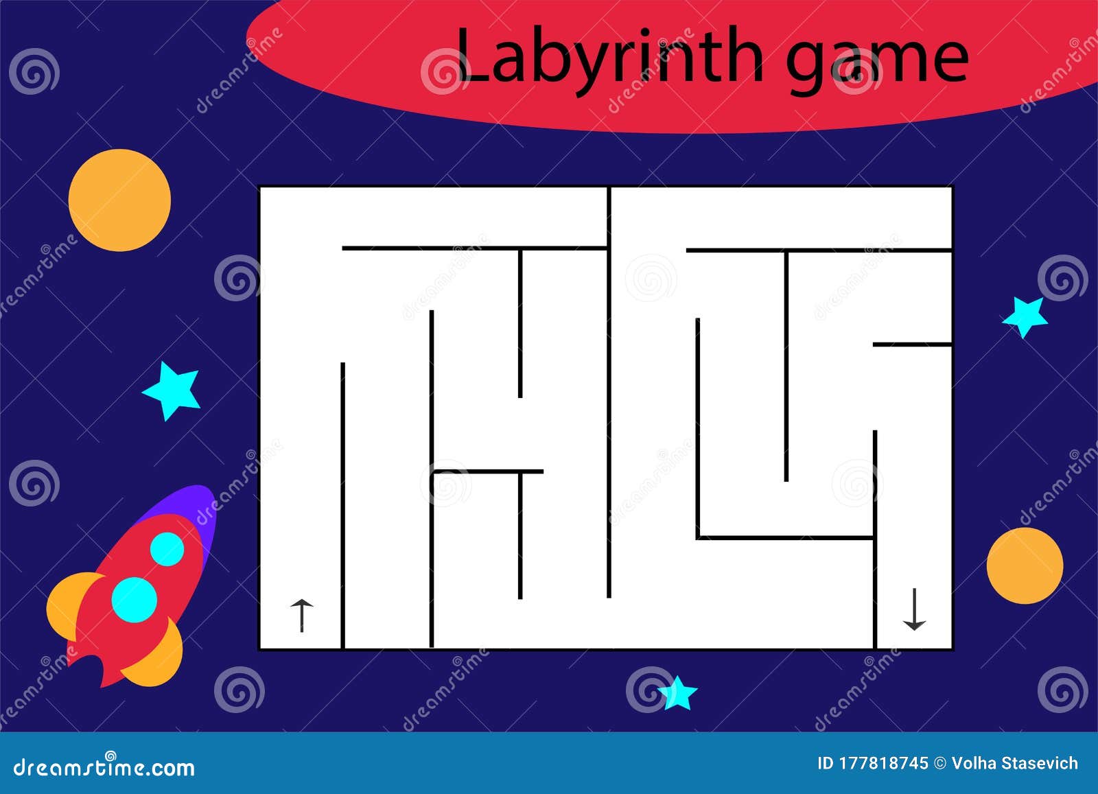 Labyrinth Game with Rocket, Fun Education Worksheet for Kids, Preschool ...