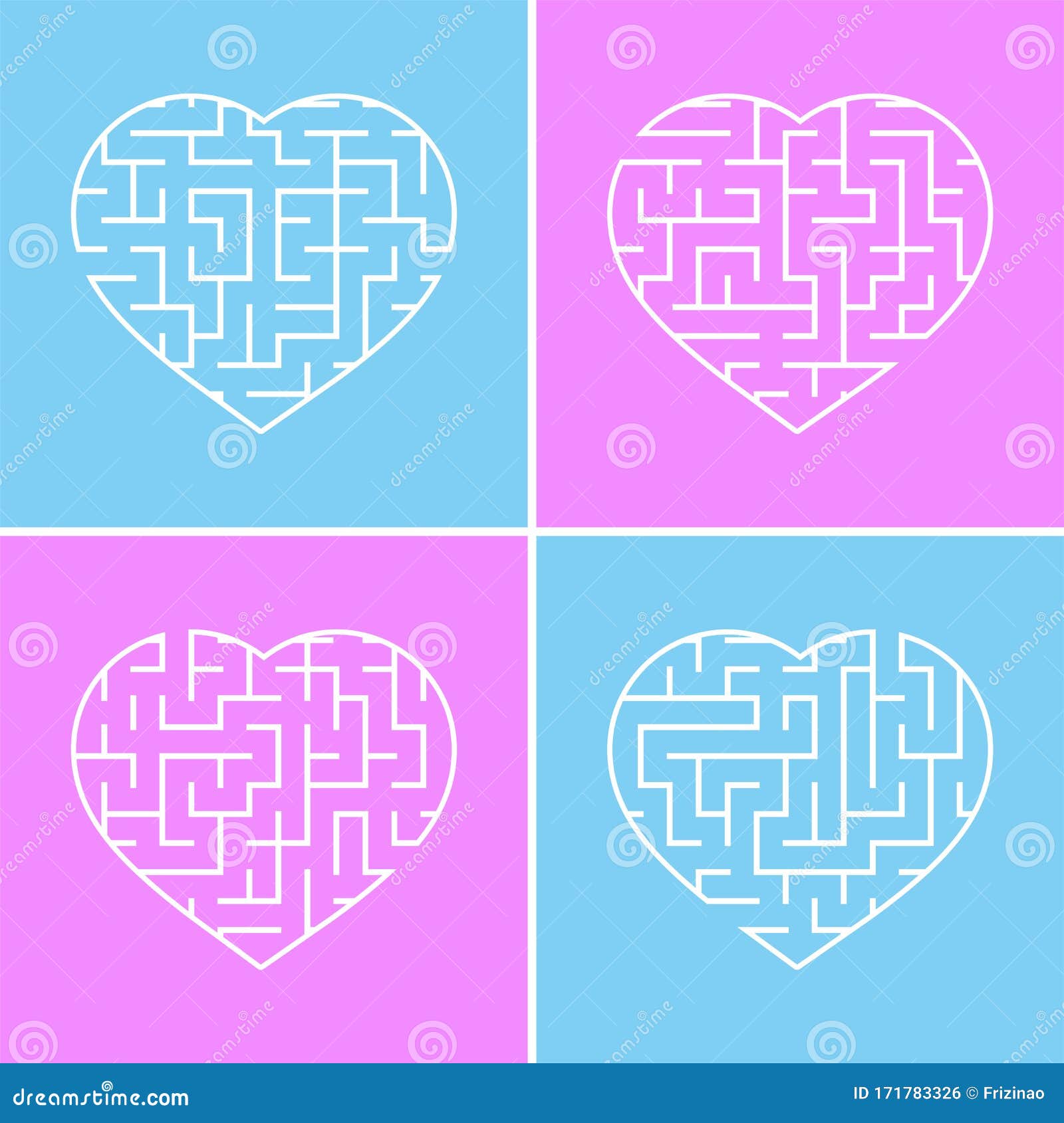 Labyrinth Heart. a Set of Four Options Stock Vector - Illustration of ...