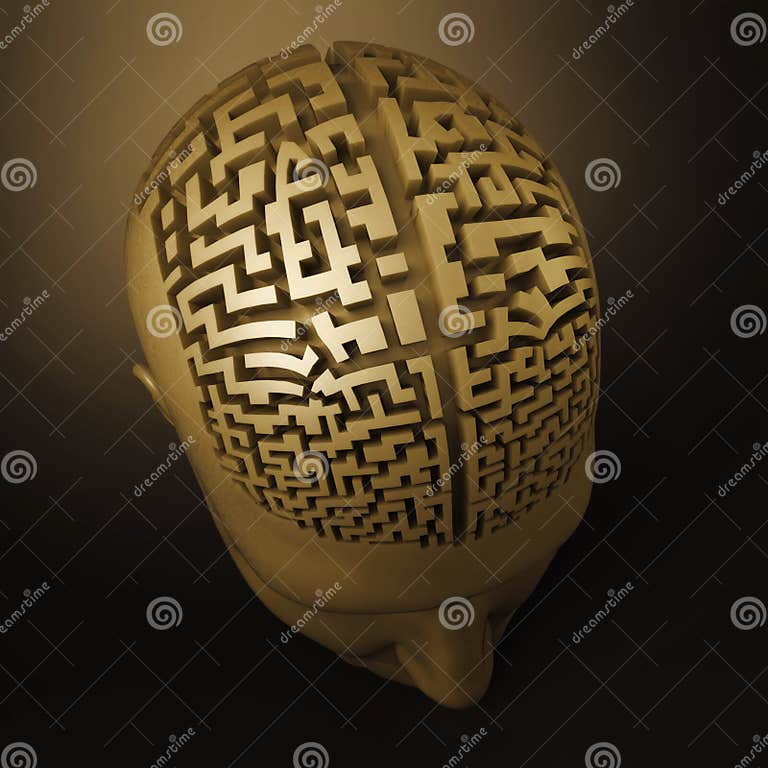 Labyrinth in human brain stock illustration. Illustration of creativity ...