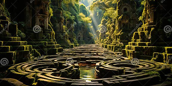Labyrinth Jungle with Confusing Paths and Winding Streams, Like a Trip ...