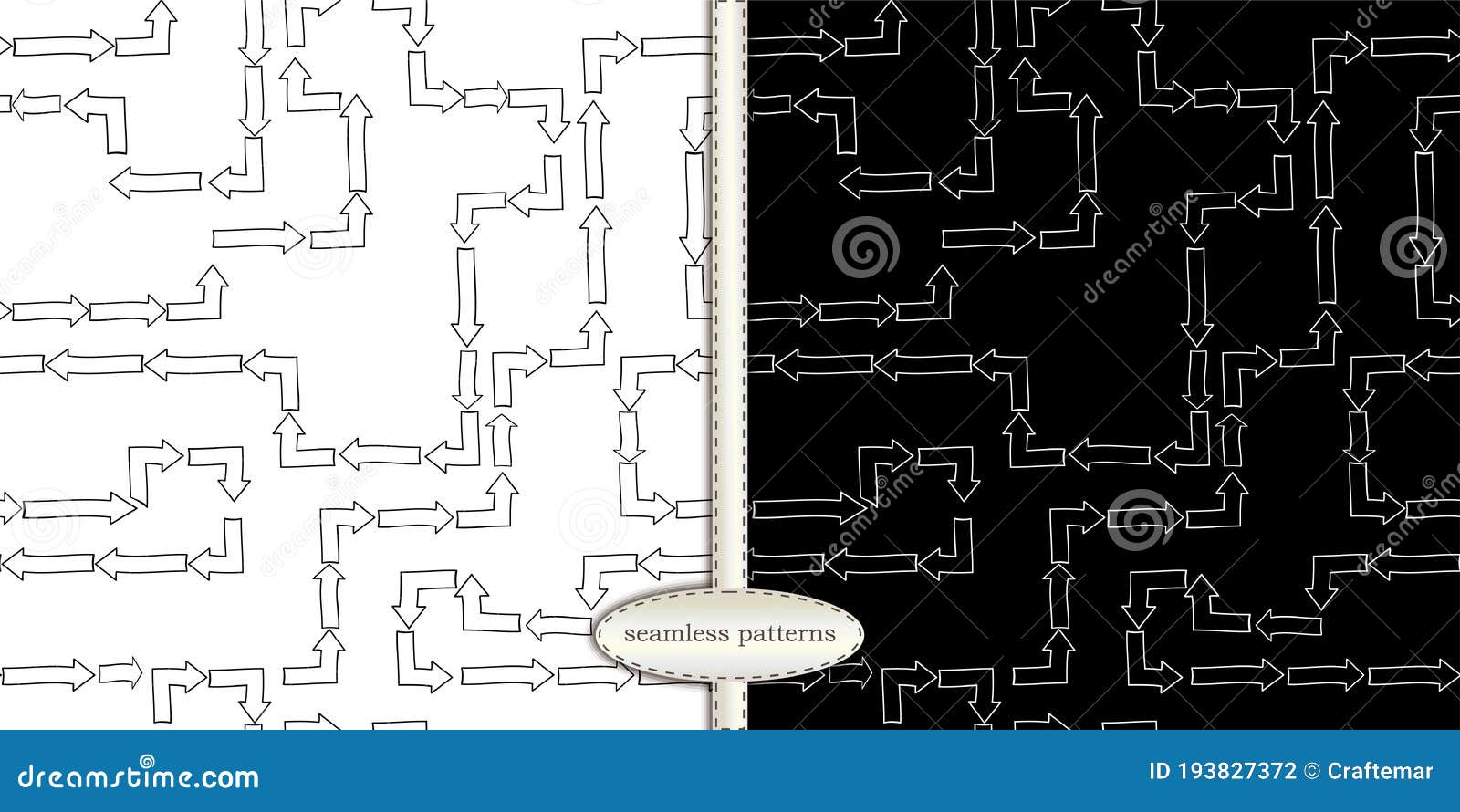 Labyrinth Maze of Arrows, Set of Endless Seamless Patterns of Hand ...