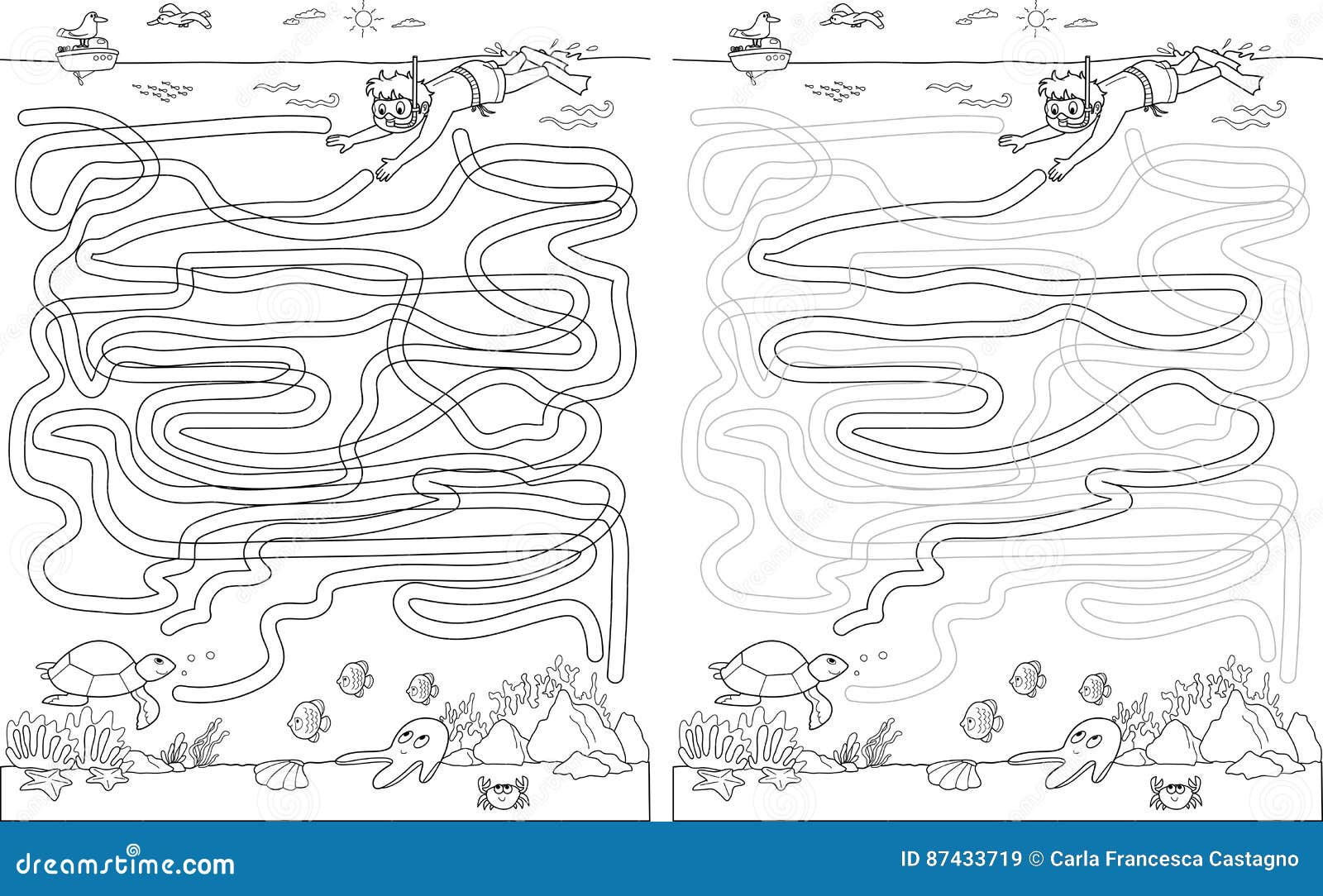 Labyrinth Maze Game with Solution. Find the Turtle Stock Vector ...