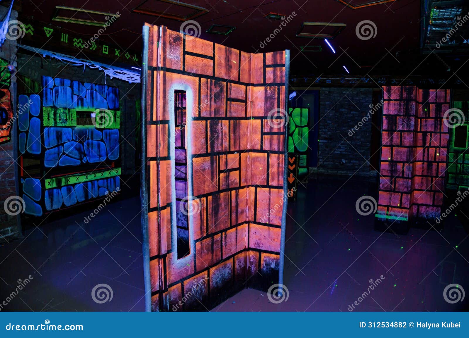 Labyrinth in Neon Light. Laser Tag, Paintball in the Maze Stock Photo ...