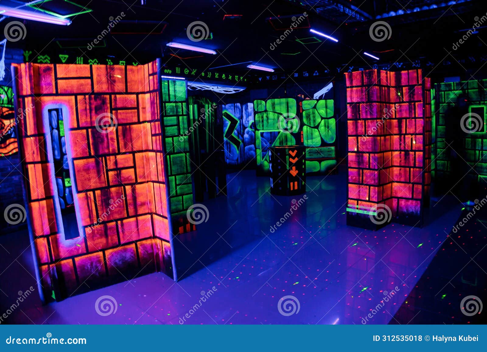 Labyrinth in Neon Light. Laser Tag, Paintball in the Maze Stock Photo ...