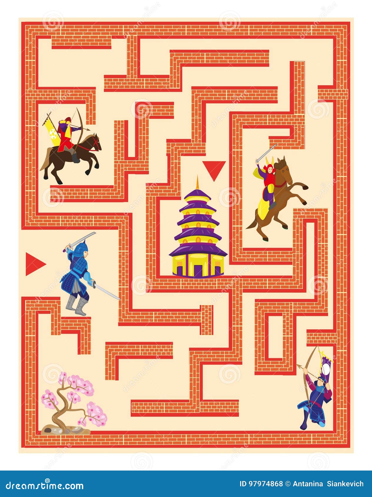 Labyrinth with Samurai. Find Way To the Castle Stock Vector ...