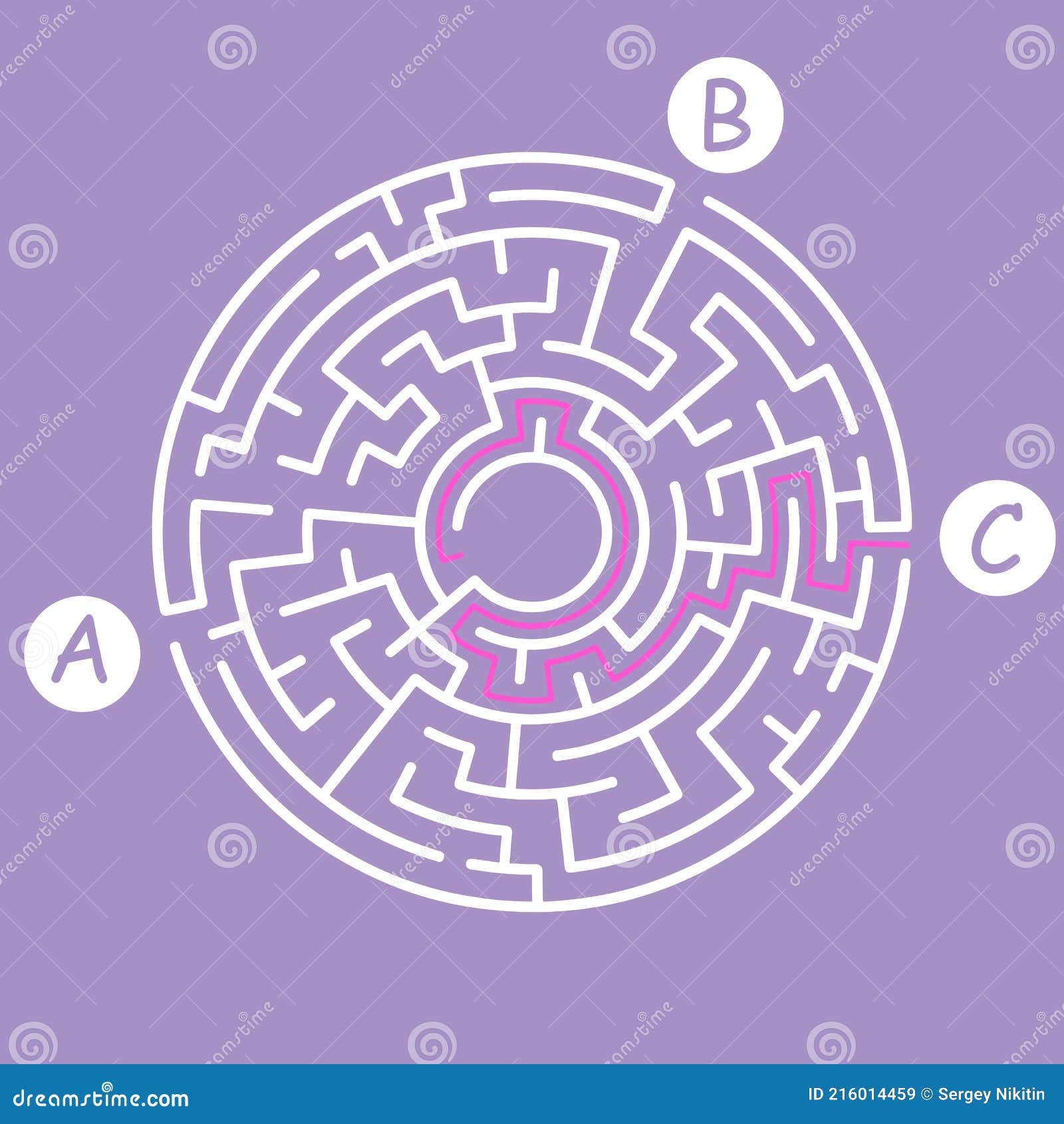 Labyrinth Shape Design Element. Three Entrance, One Exit and One Right ...